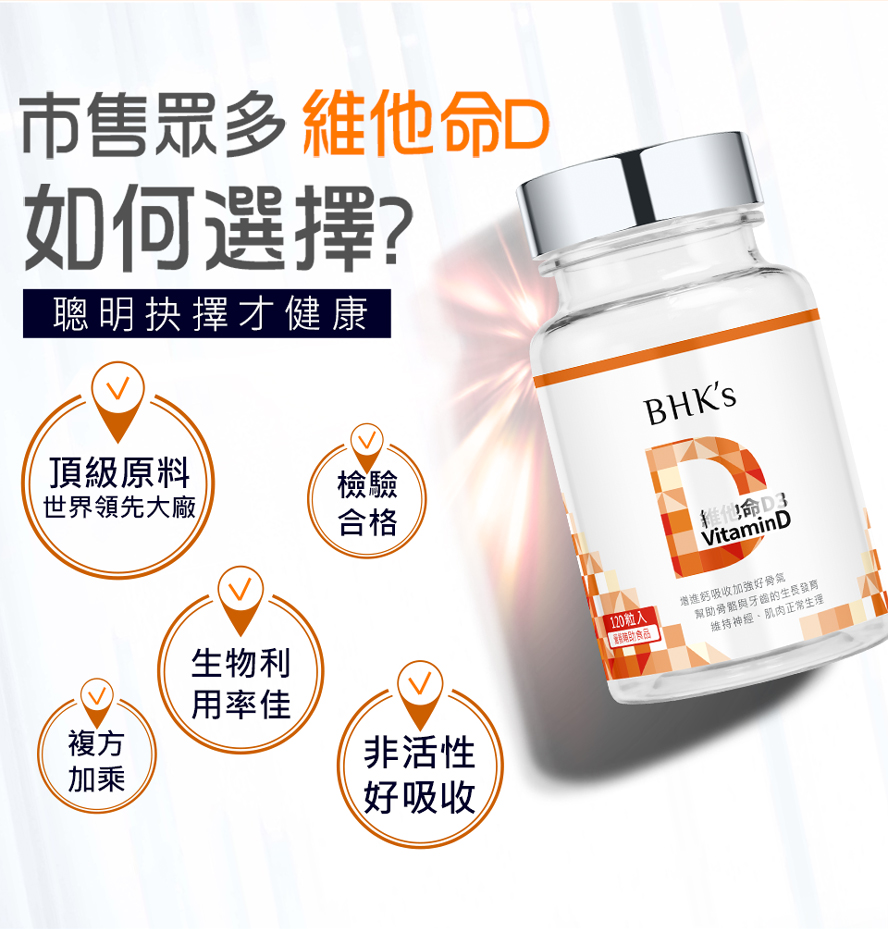 BHK's 維他命D3 軟膠囊｜維他命D又名陽光維他命，促進鈣質吸收